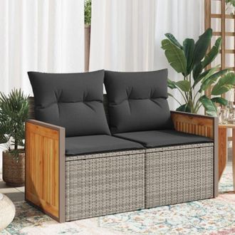 vidaXL Gartensofa 2-Sitzer mit Kissen Grau Poly Rattan - Vidaxl