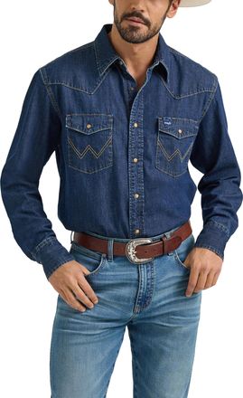 Wrangler Herren Jeanshemd aus der Denim-Kollektion mit Druckknöpfen, Mittel