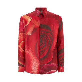 Roberto Cavalli Homme, Chemises, Rouge, Taille: S Chemise en soie &agrave; imprim&eacute; roses Garden