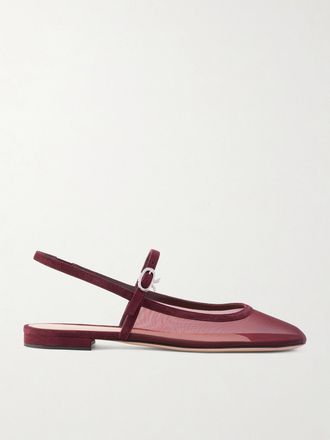 Gianvito Rossi Slingback-sandalen Aus Mesh Mit Velourslederbes&auml;tzen - Burgunder