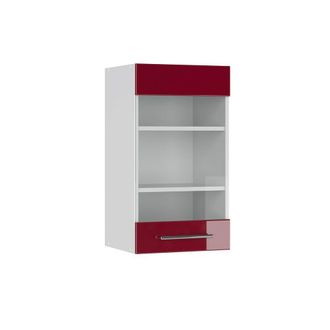 Vicco Küchenglasschrank Fame-Line, Glashängeschrank, Bordeaux Hochglanz/Weiß, 40 cm