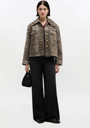 Ganni braun Jeansjacke mit Leopardenmuster Bio-Baumwolle - Gr&ouml;&szlig;e 34