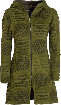 vishes Alternative Bekleidung - Damen lange warme Jacke Hippiemantel Zipfel Kapuzenmantel olive 38