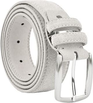 Police Ceinture en daim pour homme et femme, cuir véritable, raccourciable, haute 3,5 cm, taupe, 115 cm (tg 48-52)