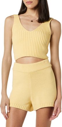 The Drop Damen Sylvie Double V-neck Textured Rib Cropped Sweater Tank, Butter, S