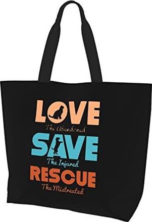 AOOEDM Love Cat Save Dog Animal Rescue Ladies Canvas Tote Sac &agrave; provisions r&eacute;utilisable
