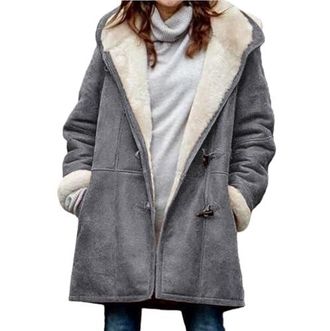 Generic Veste polaire pour femme avec doublure Sherpa, col &agrave; revers, veste chaude en peluche Sherpa rembourr&eacute;e, boutons, manteau dext&eacute;rieur, gris, 4XL
