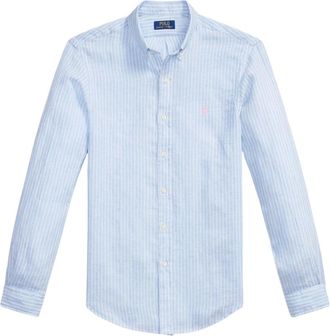 Ralph Lauren Homme, Chemises, Bleu, Taille: XL Slim Fit Stribet H&oslash;rskjorte