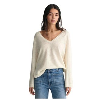GANT V-Ausschnitt Leinenmischung l&auml;ssiger Pullover - - Knitwear - Damen - Beige - 2XS