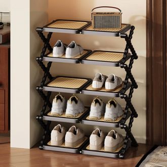 Generic Faltbares Schuhregal, Offene Schuhablagen mit Verstellbare Regalh&ouml;he, Schuhst&auml;nder Aus Rattan mit X-F&ouml;rmiger Halterung for Eingangsbereich, Wohnzimmer