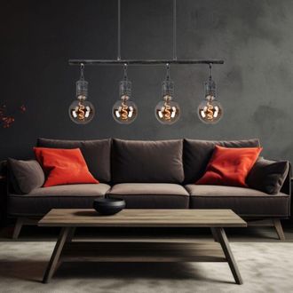 Globo Lighting Pendelleuchte Hängelampe Esstischleuchte Industrial Pendellampe Wohnzimmer, Metall grau antik, 4x led Filament 7W 700Lm warmweiß, LxH 90x120 cm