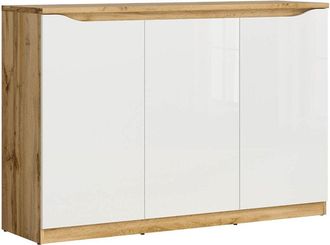 PEGANE Buffet Meuble de rangement &agrave; 3 portes, coloris ch&ecirc;ne Wotan/blanc brillant - Longueur 135 x Profondeur 39,5 x Hauteur 91,5 cm