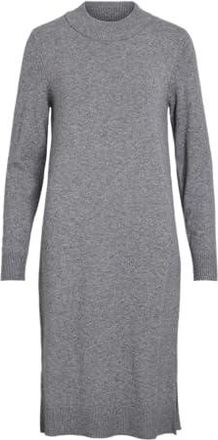 Vila VIRIL Noos Robe mi-Longue &agrave; col Rond L/S, M&eacute;lange de Gris Moyen., S