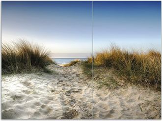 Wallario Herdabdeckplatte/Spritzschutz aus Glas, 2-teilig, 70x52cm, f&uuml;r Ceran- und Induktionsherde, Motiv Weg durch die D&uuml;nen zum Strand am Meer