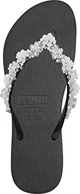 UZURII | Precious Bloom White - Zwart | Tongs pour femme | Sandales confortables et &eacute;l&eacute;gantes faites &agrave; la main | Pour int&eacute;rieur et ext&eacute;rieur 41/42