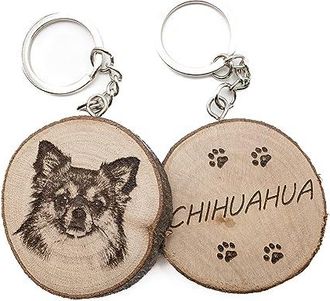 Generico Porte-clés en bois naturel avec chien Chihuahua, marron, taille unique