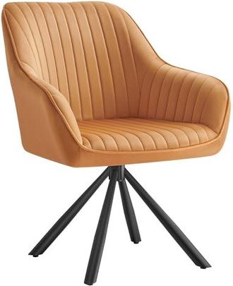 Songmics Chaise Salle à Manger Rembourrée, Charge 120 kg, Pivotante, Velours, avec Accoudoirs, Pieds en Acier, pour Cuisine, Marron Caramel et Noir dencre KDC1