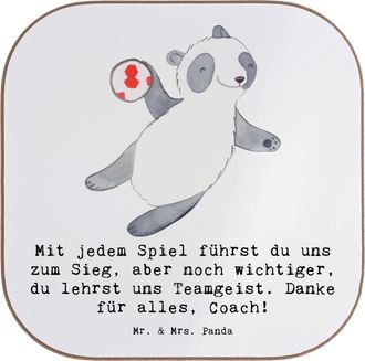 Mr. & Mrs. Panda Coaster Handball Trainerin Dankeschön - Geschenk, Überraschung, führst du uns zum Sieg, Sportart, Untersetzer Tasse, Tassenuntersetzer, Team, Glas, fü