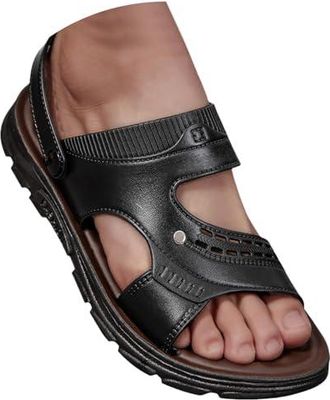 Generic Sandales d&eacute;contract&eacute;es en cuir pour homme - Bout ouvert - Souple et confortable - Chaussures d&eacute;t&eacute; avec sangle arri&egrave;re, 03 Noir, 40 2/3 EU