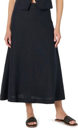 The Drop Sicily Linen Midi Skirt Midirock, Schwarz, M