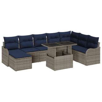vidaXL Set Divano Da Giardino 9 Pz Grigio Poly Rattan Vidaxl