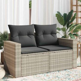 vidaXL Gartensofa mit Kissen 2-Sitzer Hellgrau Poly Rattan - Vidaxl