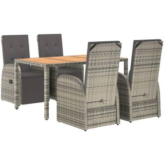 vidaXL 5-tlg. Garten-Essgruppe mit Kissen Grau Poly Rattan vidaXL