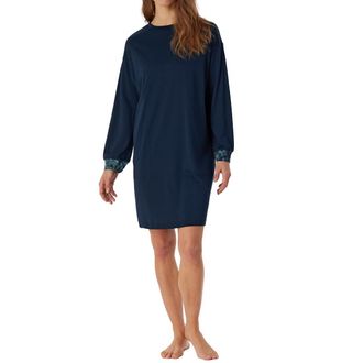 Schiesser Damen Langarm Baumwolle Modal Sleepshirt mit Taschen Bigshirt-Nightwear Nachthemd, Nachtblau, 44