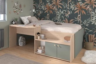 Parisot Halbhohes Hochbett Jade 1 Seladon Grün/Jackson-Eiche