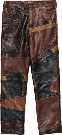 Prada pantalon en cuir à design patchwork - Marron