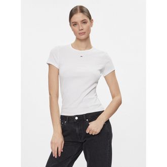 Tommy Jeans T-Shirt Essential DW0DW17383 Wei&szlig; Slim Fit