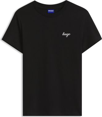 HUGO BOSS T-Shirt HUGO Damatee, Damen, Gr. XXL, schwarz (schwarz 001), Single Jersey, Obermaterial: 100% Baumwolle, unifarben, h&uuml;ftlang, Rundhals, abgesteppte K