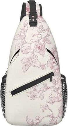 Generic Sac &agrave; dos &agrave; bandouli&egrave;re pour homme Motif fleurs chinoises Rose et cr&egrave;me