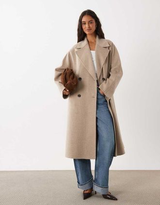 Mango manteau mi-long crois&eacute; en m&eacute;lange de laine beige-Neutre