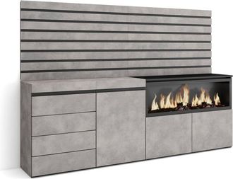 Skraut Home Skraut Home - Sideboard, Kommode, Aufbewahrungsschrank, 214x145x35 cm, F&uuml;r Schlafzimmer, Zimmer, Elektrokamin XXL, Kommode mit Schubladen, Moderner