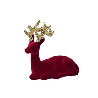 Generic Figurine de renne de No&euml;l bordeaux avec bois dor&eacute; - Plusieurs styles (cerf assis A - 15 &times; 16 cm, env. 0,1 kg)