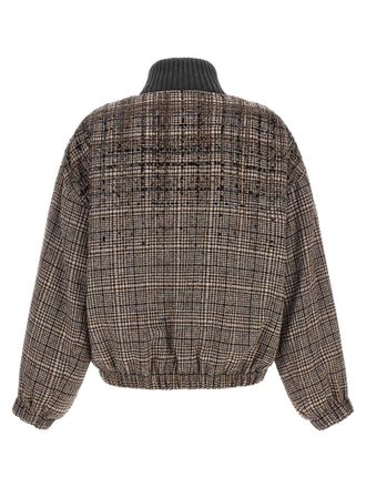 Brunello Cucinelli Sequin-Embellished Check Bomber Jacket - Brown