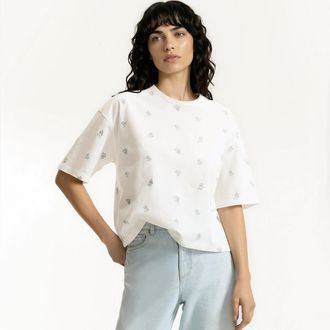 La Redoute Collections T-shirt Col Rond Manches Courtes Brod&eacute; Floral