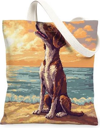 Generic Sac fourre-tout d&eacute;t&eacute; en toile &agrave; poils courts pour faire du shopping, 33 x 38,1 cm, sac d&eacute;picerie r&eacute;utilisable pour femme, peinture esth&eacute;tique, d&eacute;corat