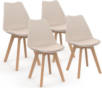 IDMarket Set von 4 skandinavischen Esszimmerst&uuml;hlen SARA beige