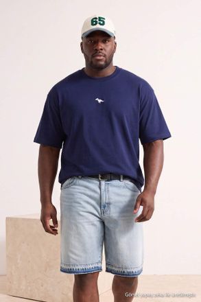 Trendyol MAN Herren Dunkelblau Bestickt Kurz Oversize Gro&szlig;e Gr&ouml;&szlig;en T-Shirts