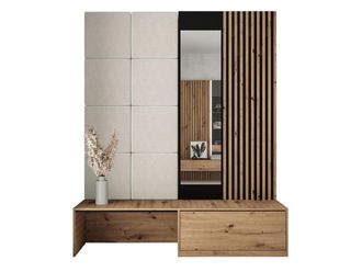 Mirjan24 Garderoben-Set Paladura I, Schuhschrank + Spiegel + Lamellen Paneel mit Kleiderhaken + Gepolstertes Paneel/Wandpaneel, Flurgarderobe, Wandgarderobe (E
