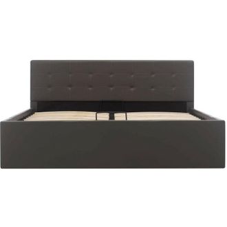 Les Tendances Lit coffre 140x200 simili cuir gris fonc&eacute; capitonn&eacute; Rundi