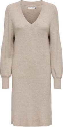 Only Robe en Tricot midi col en V Manches Ballon &eacute;l&eacute;gant pour Femme, Couleurs:Beige, Taille:S