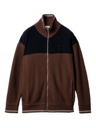 Miu Miu Rei&szlig;verschluss-Cardigan mit Logo - Braun