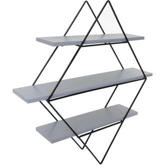 Hhg jamais utilis&eacute;] Etag&egrave;re murale 842, &eacute;tag&egrave;re suspendue, design industriel bois v&eacute;ritable 60x55x12cm, gris-bleu