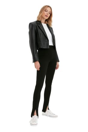 Trendyol Damen Schwarzer Tipp Detaillierte Gestrickte Hohe Hose Pants, Schwarz, XL EU