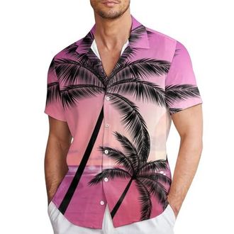 Generic Chemise d&eacute;t&eacute; tropicale hawa&iuml;enne pour homme - Motif palmier hawa&iuml;en - Cara&iuml;bes - Chemise de croisi&egrave;re d&eacute;contract&eacute;e &agrave; manches courtes - Pour f&ecirc;te amusa