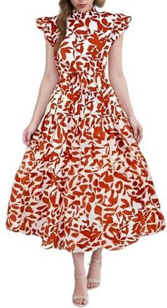 Generic Robes boh&egrave;me 2026 pour femmes, robe d&eacute;contract&eacute;e d&eacute;contract&eacute;e &agrave; col en V ample et pliss&eacute;e, Rouge, XXL