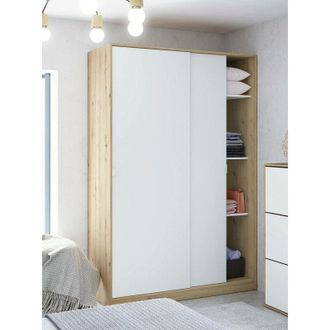 Dmora Garderobe Dnocer, Schlafzimmer Kleiderschrank mit 2 Schiebetüren, Schrank mit 3 Einlegeböden und Kleiderstange, 120x50h200 cm, Weiß und Eiche Nodi